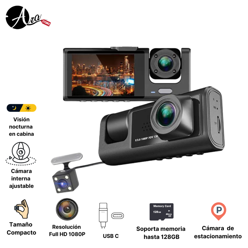 Cámara para carro triple cámara 3 en 1 Tipo Tubo Ultra compacta | Ara Store Costa Rica
